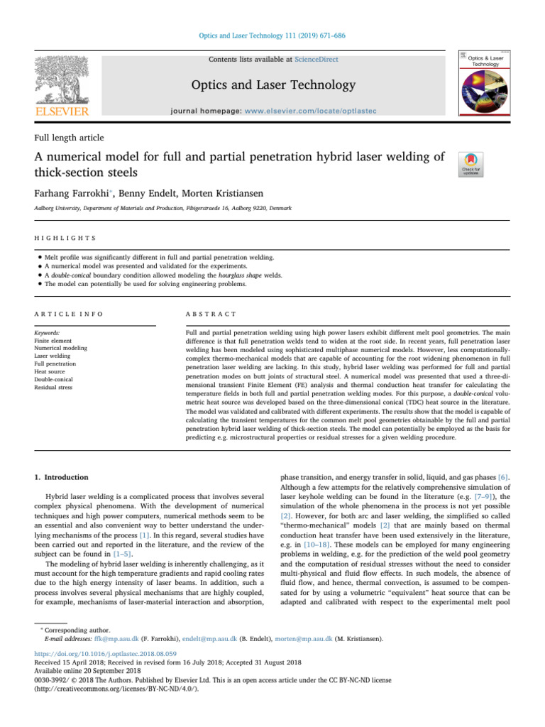 W13 - A Numerical Model For Full and Partial Penetration Hybrid Laser ...