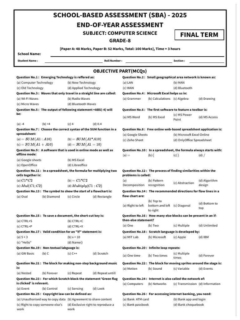 8th Computer Science Eng Version | PDF | Spreadsheet | Microsoft Excel
