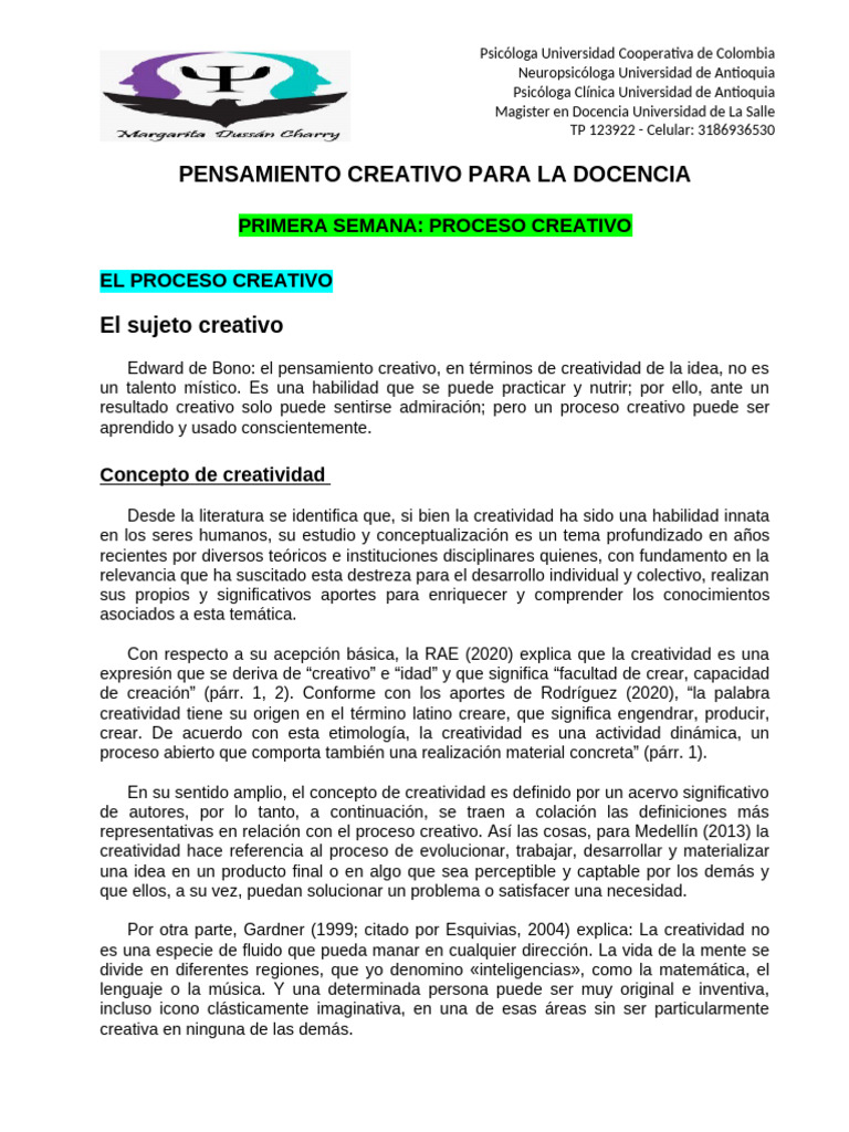 Pensamiento Creativo para La Docencia | PDF | Creatividad | Pensamiento