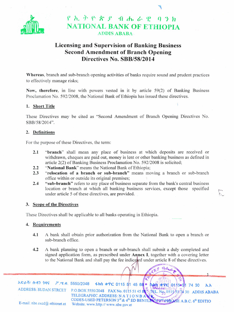 1245 National Bank of Ethiopia - Directives No. SBB-58-2014 - Second ...