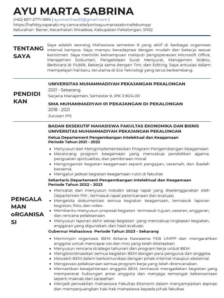 CV Ayu Marta Sabrina | PDF