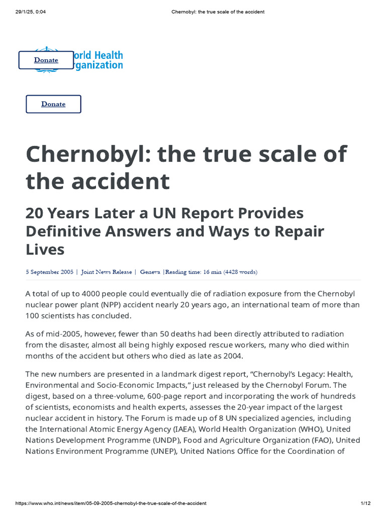 Chernobyl's Legacy: 20 Years Later | PDF | Chernobyl Disaster ...