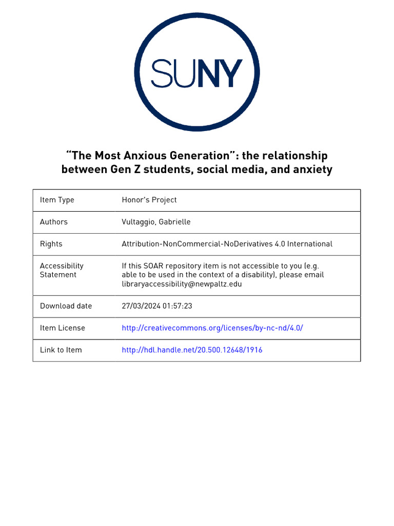 Gen Z's Anxiety Linked to Social Media | PDF | Adolescence | Anxiety