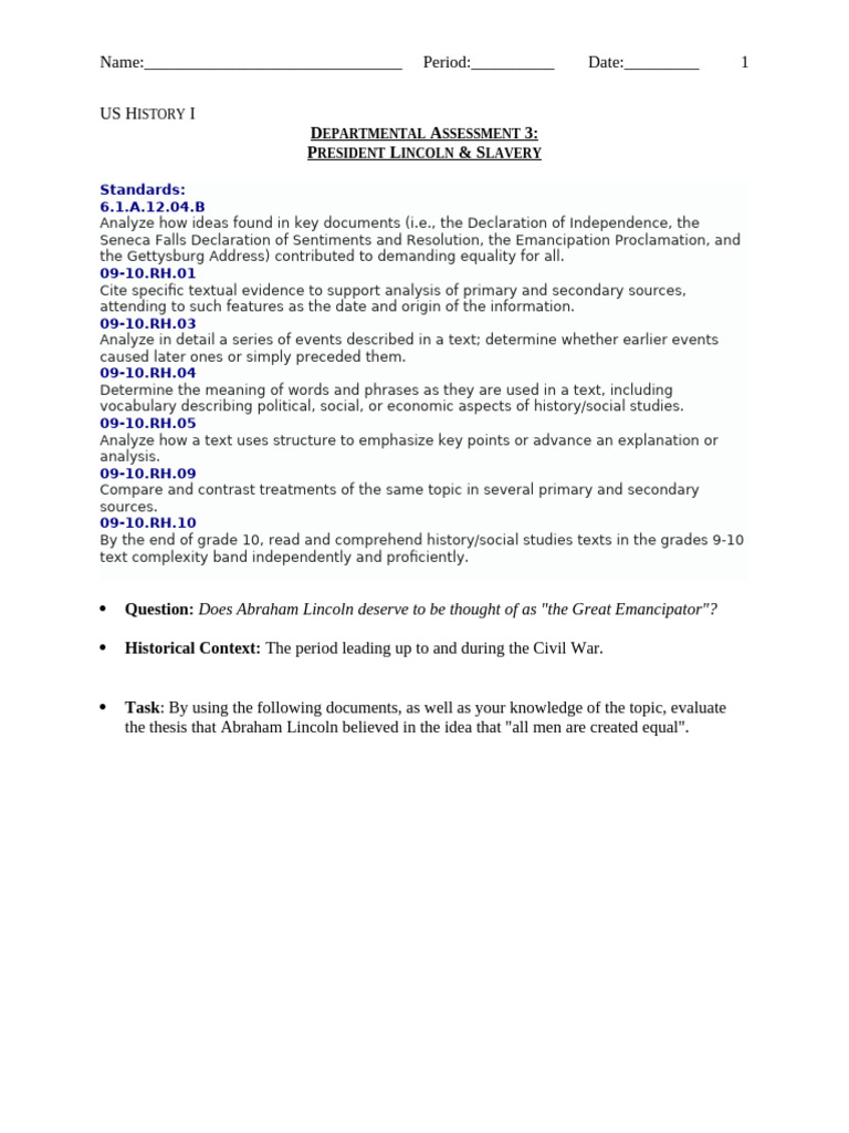 Us I Departmental Assessment 3 | PDF | Thirteenth Amendment To The ...
