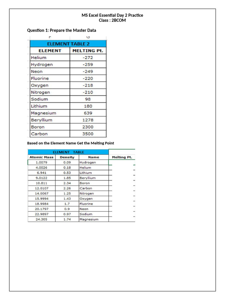 Excel Esseential Day 2 Practice | PDF