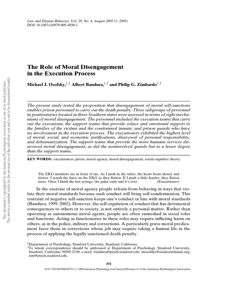 The Role of Moral Disengagement in The Execution Process | PDF ...