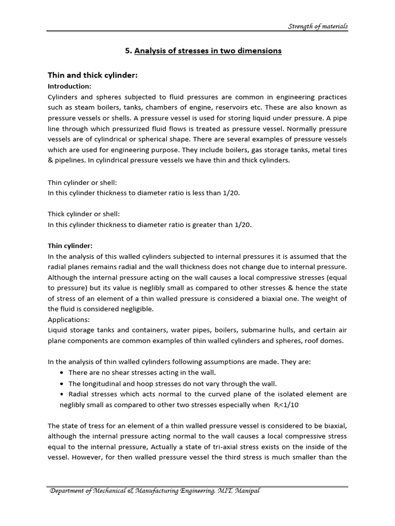 6.cylinders & Compund Stresses - Notes | PDF | Stress (Mechanics ...