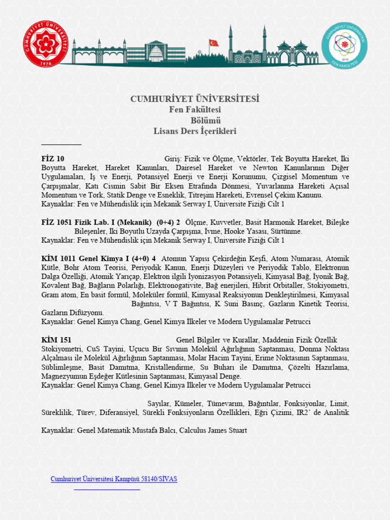 Fizik Bolumu Lisans Ders Icerikleri-Yeni | PDF