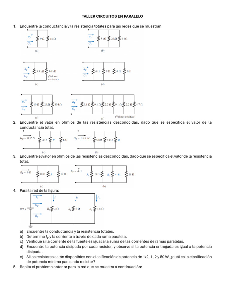 Taller - Circuitos en Paralelo | PDF