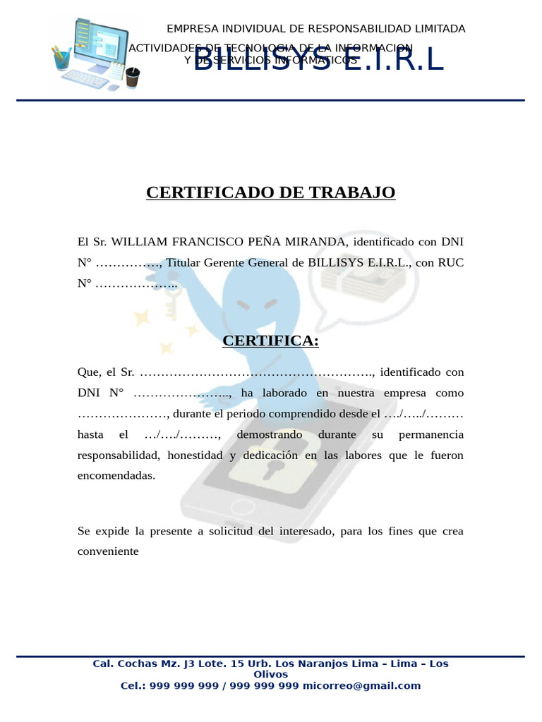 MODELO CERTIFICADO DE TRABAJO | PDF