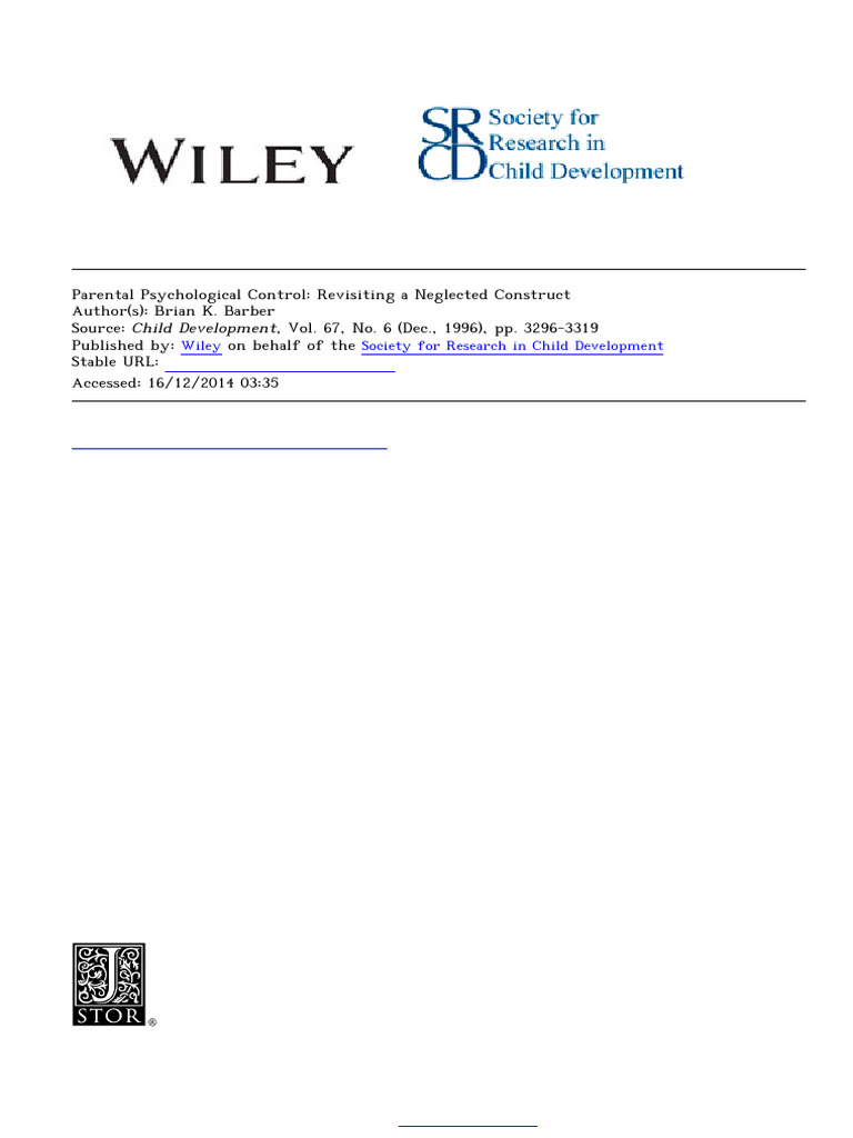 Revisiting Parental Psychological Control | PDF | Adolescence | Parenting