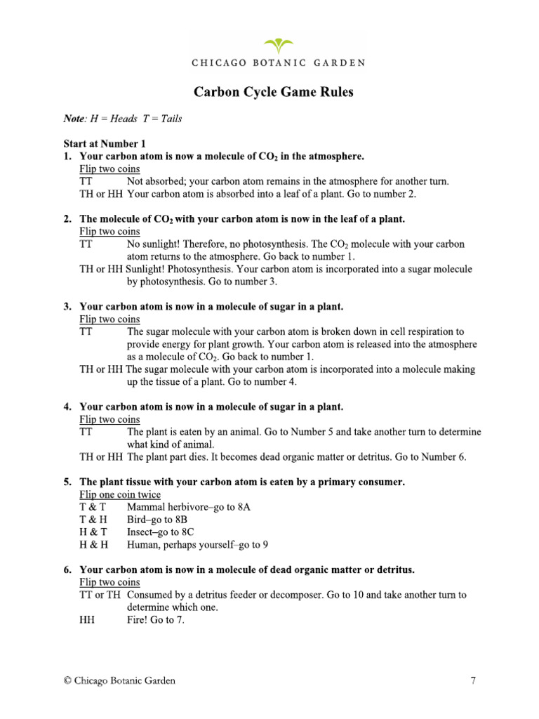 Student Instructions Carbon Cycle Game | PDF