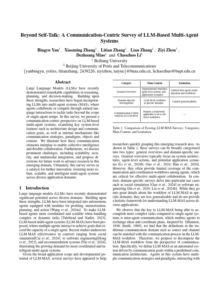 Beyond Self-Talk - A Communication-Centric Survey of LLM-Based Multi-Agent Systems | PDF ...