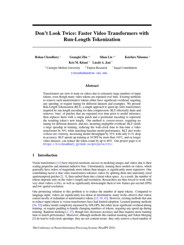 Don't Look Twice - Faster Video Transformers With Run-Length ...