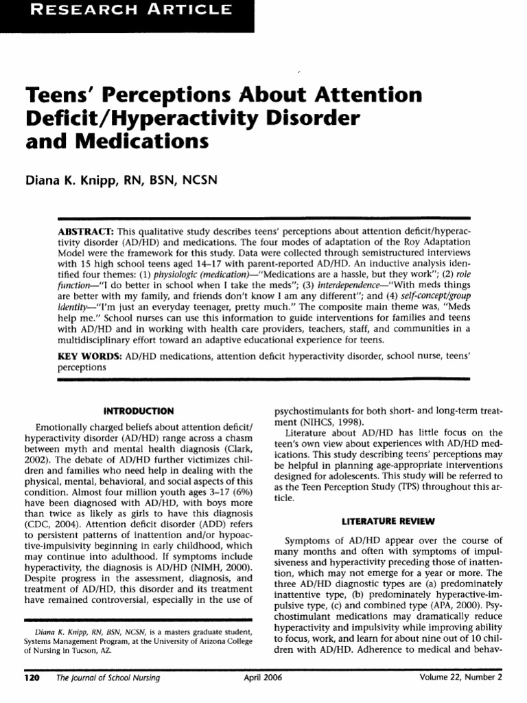Knipp 2006 Teens Perceptions About Attention Deficit Hyperactivity Disorder and Medications ...