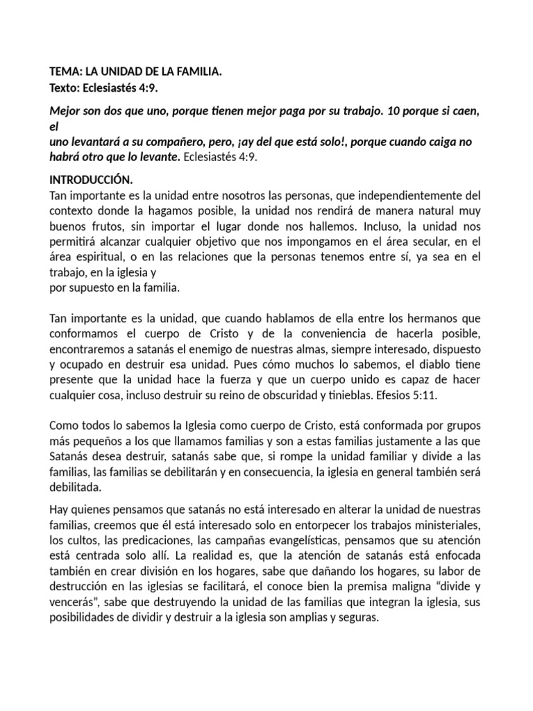 SERMÓN REV. TEMA. LA UNIDAD DE LA FAMILIA | PDF | Engranaje | Amor