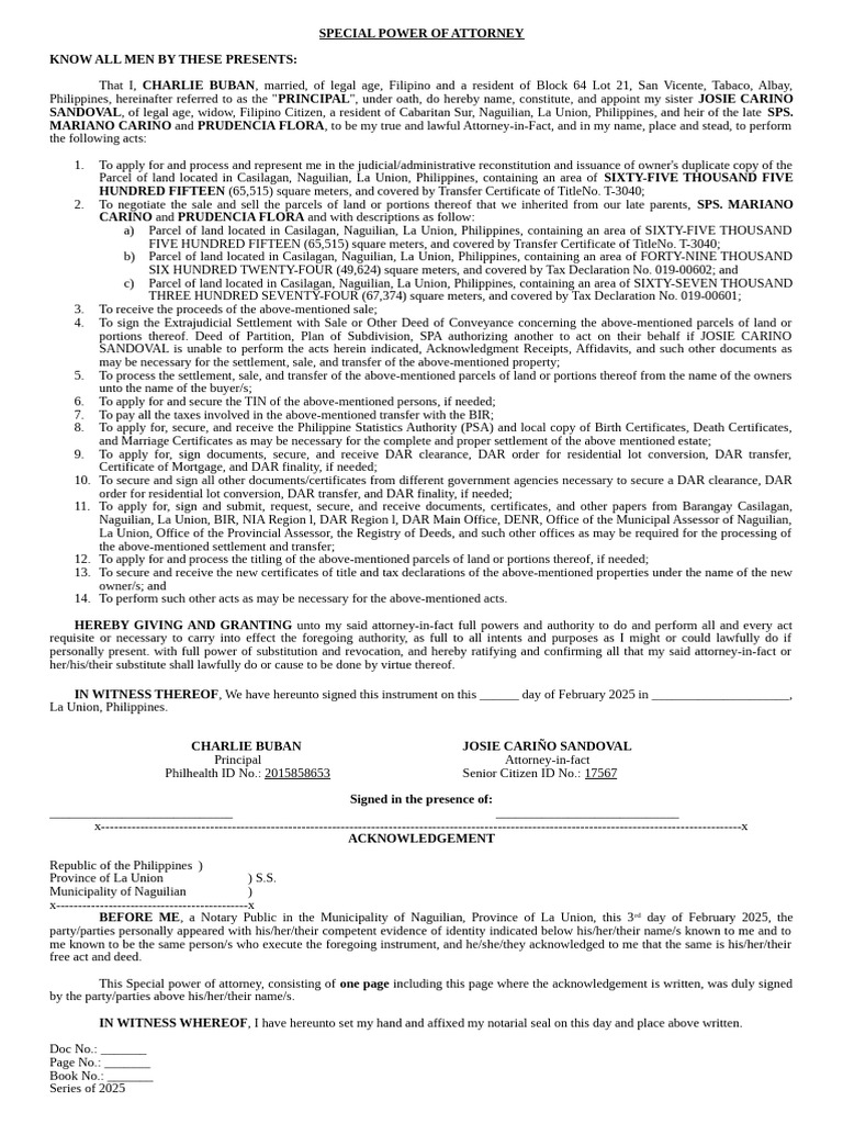 Special Power of Attorney for Property Sale | PDF | Land Lot | Common Law