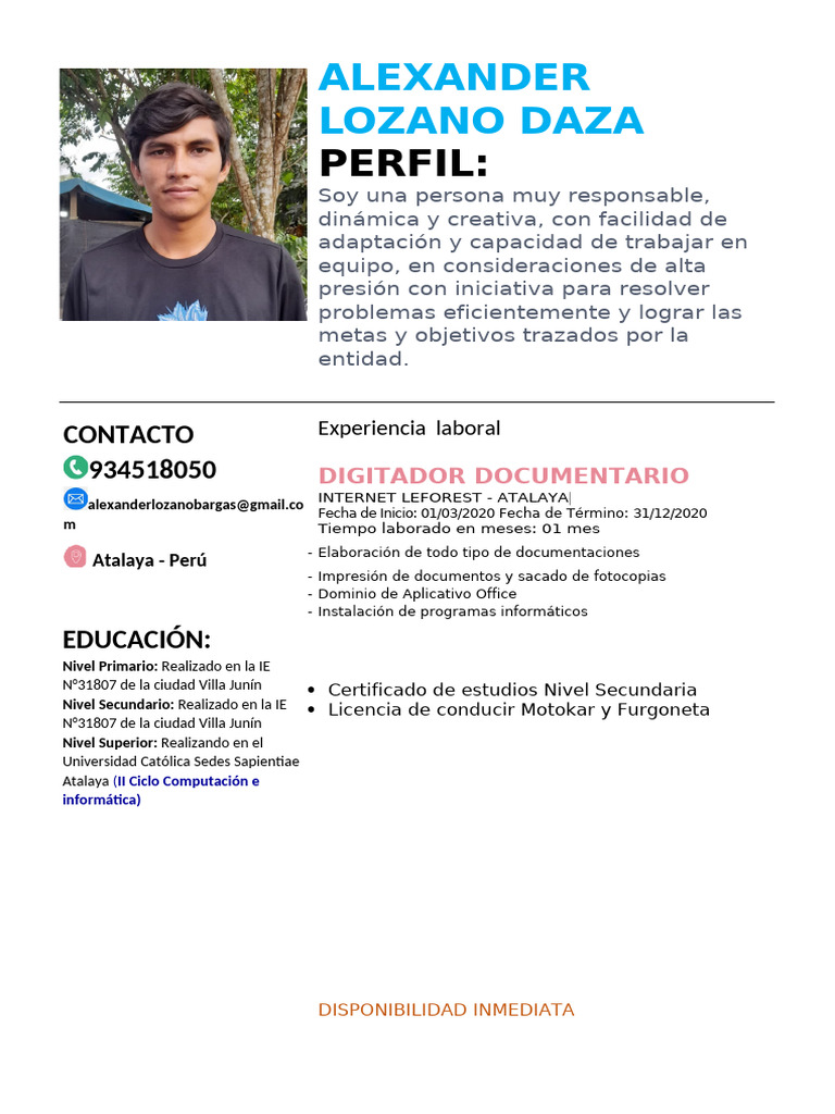 Curriculum Vitae ALEXANDER LOZANO DAZA | PDF