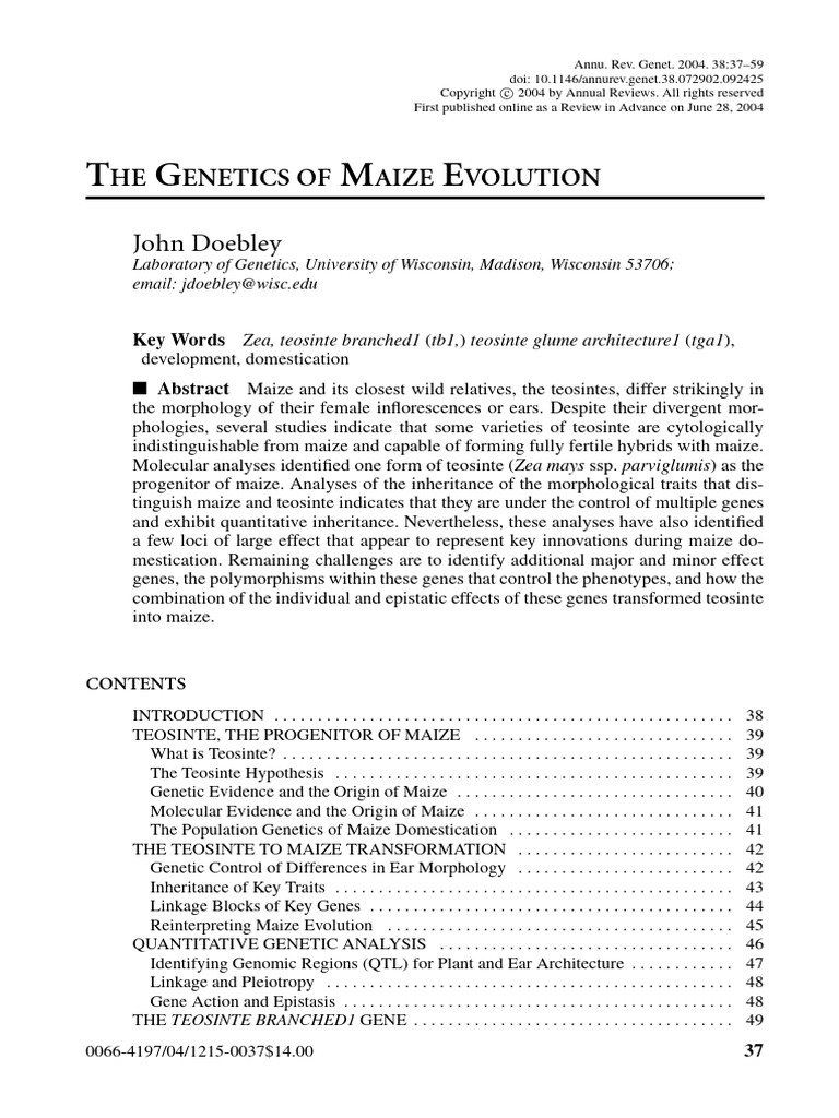 Doebley2004 The Genetics of Maize Evolution | PDF | Maize | Domestication