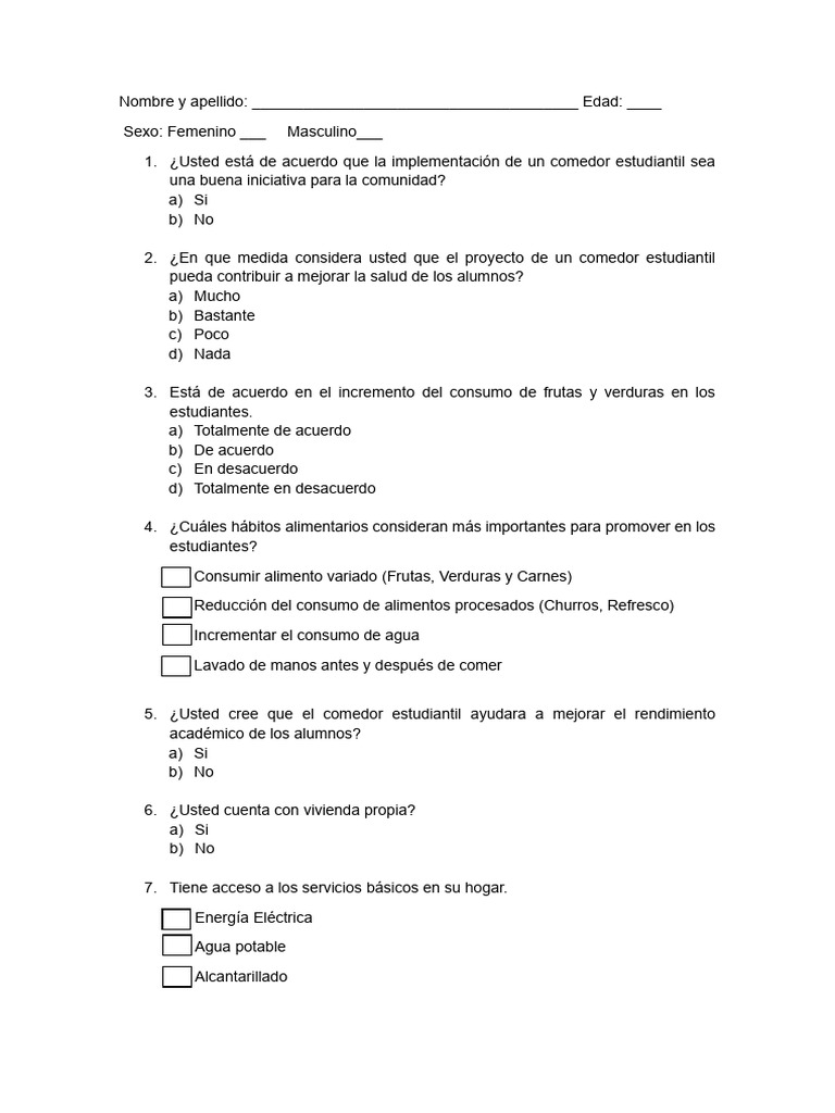 Encuesta Comedor Estudiantil | PDF