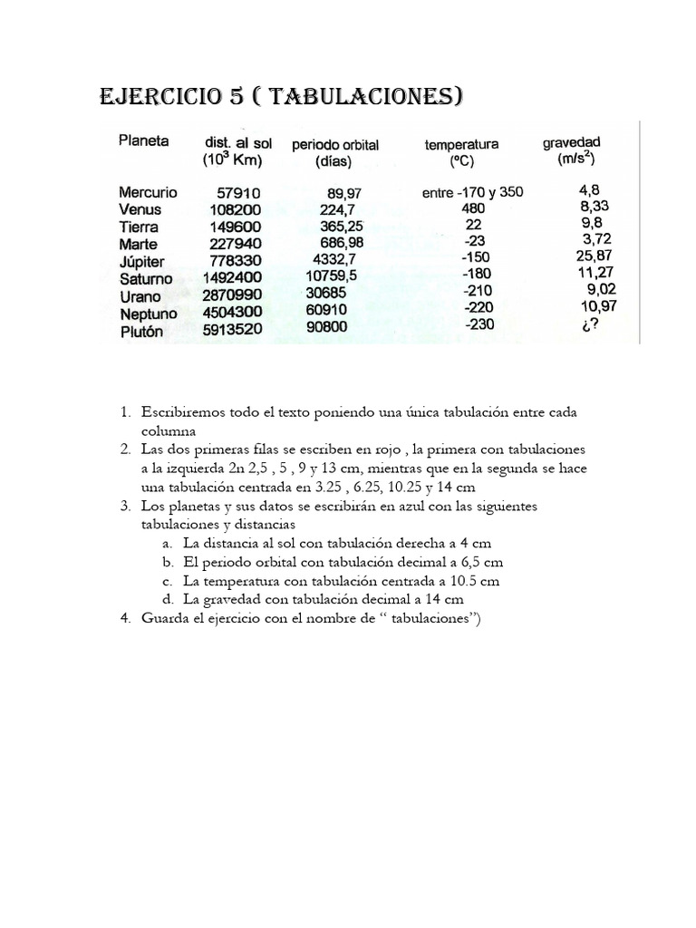 Ejercicio de Tabulaciones en Texto | PDF