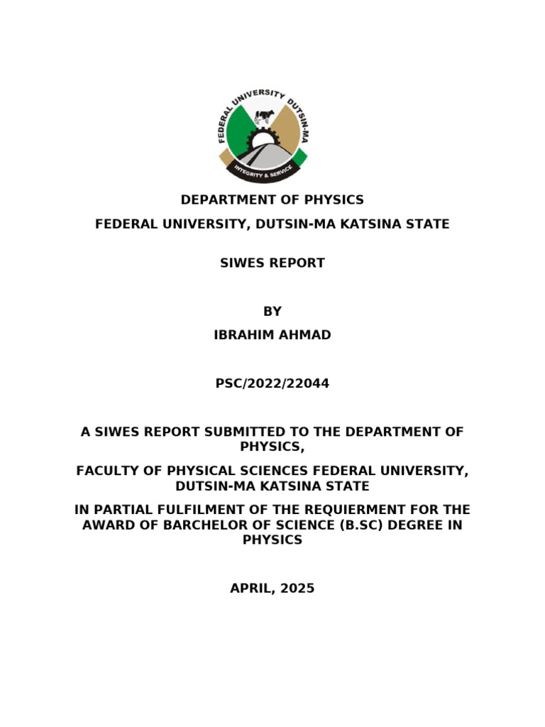 DEPARTMENT OF PHYSICS TITLE PAGE | PDF