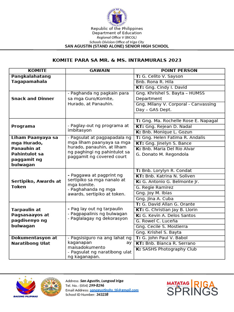 Komite-para-sa-Mr.Ms.-Intrams | PDF