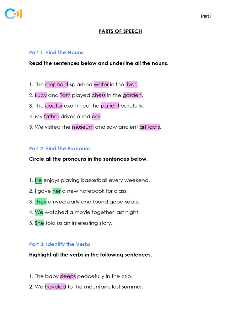 Parts of Speech - Part 1-Salida | PDF