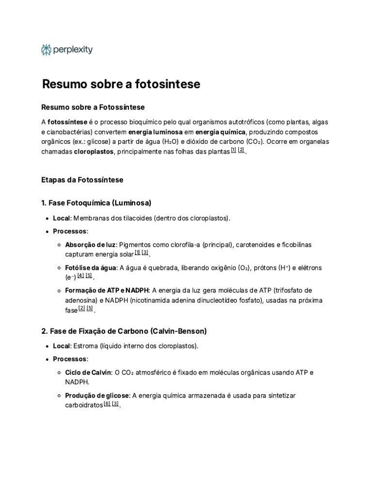 Resumo Sobre A Fotossíntese | PDF