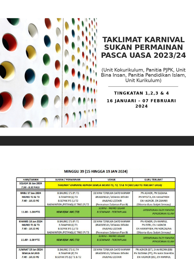 Taklimat Karnival Sukan Permainan Pasca Uasa 2023 | PDF