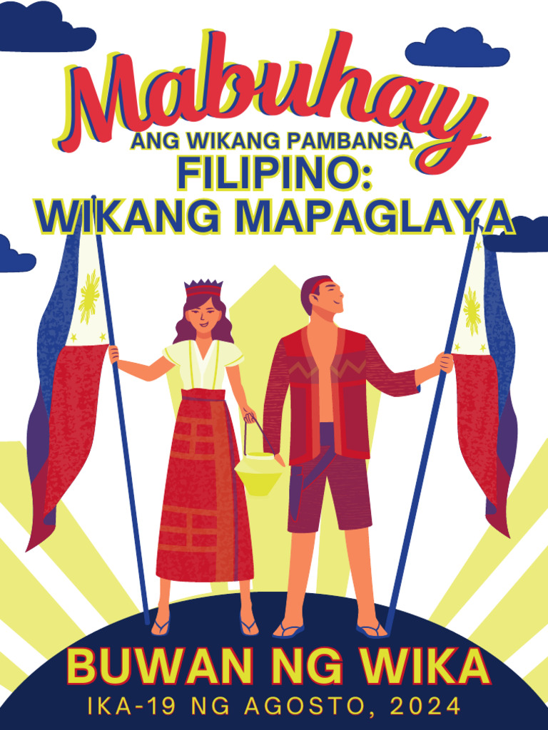 Blue, Red and Yellow Illustrative Buwan NG Wika Greeting Poster | PDF