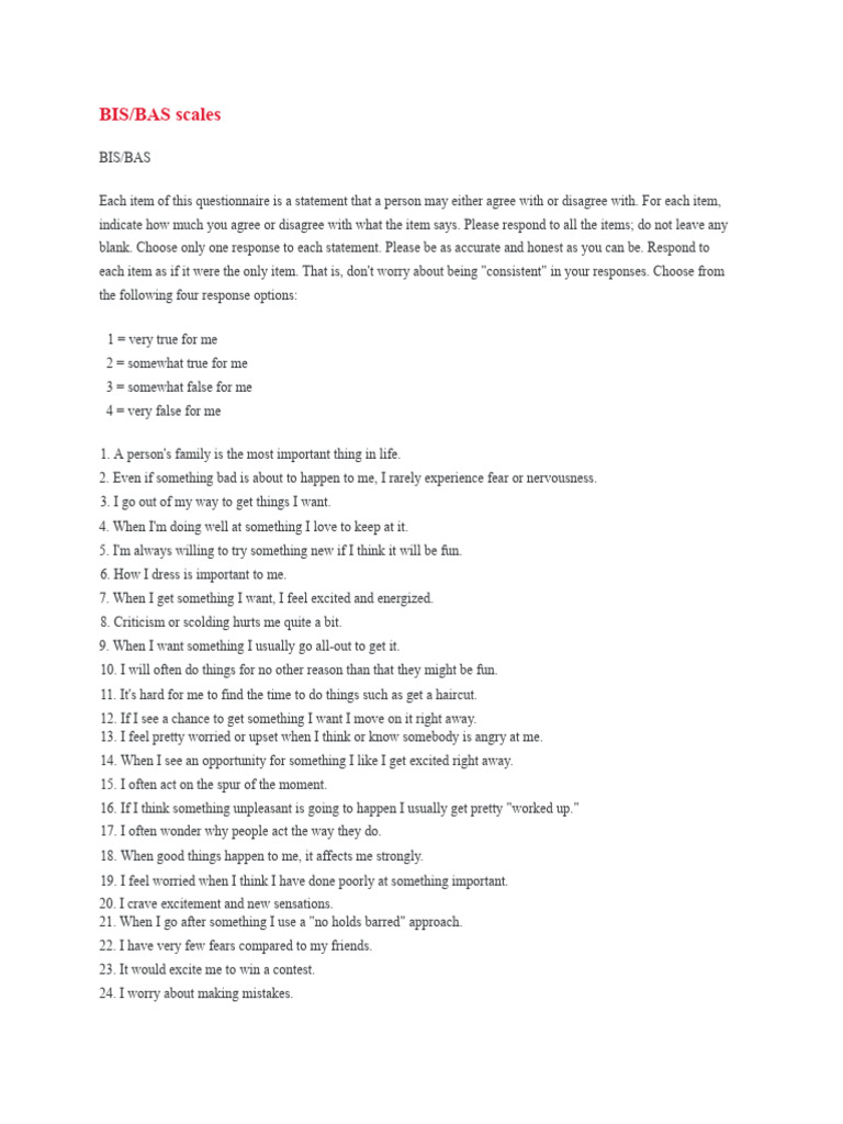 BIS BAS Scale Sheet | PDF