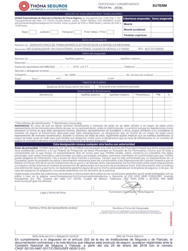 Formato Thona Seguro de Vida 2025 | PDF