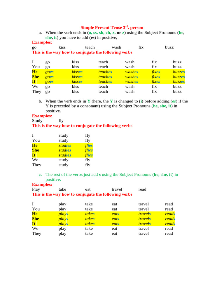 Simple Present Tense 3rd | PDF | Grammatical Conjugation | Verb