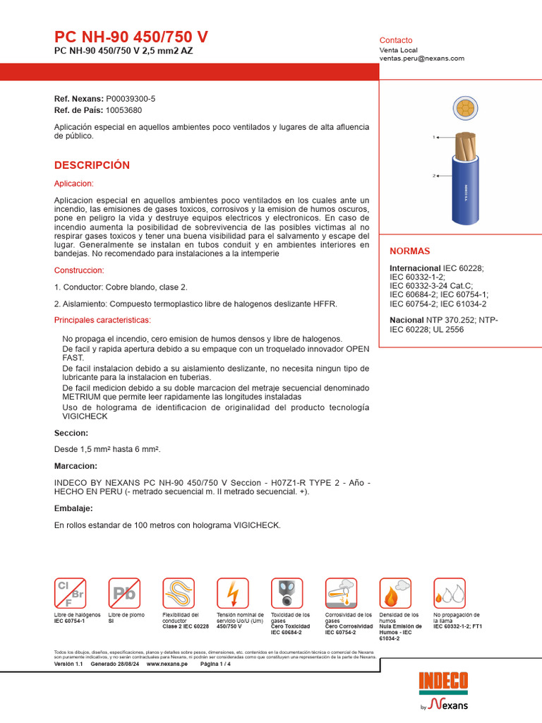 FREETOX-PC NH90 450-750V 2.5mm2 PDF | PDF | Aislador (Electricidad) | Conductor electrico