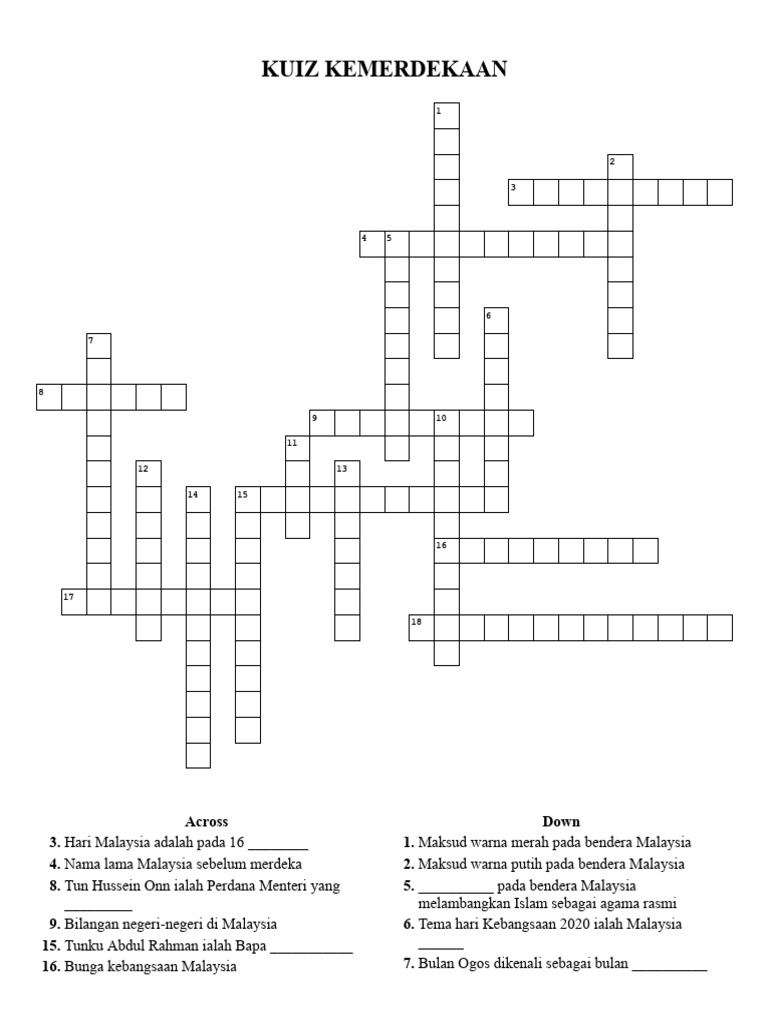 Kuiz-Kemerdekaan Silang Kata | PDF