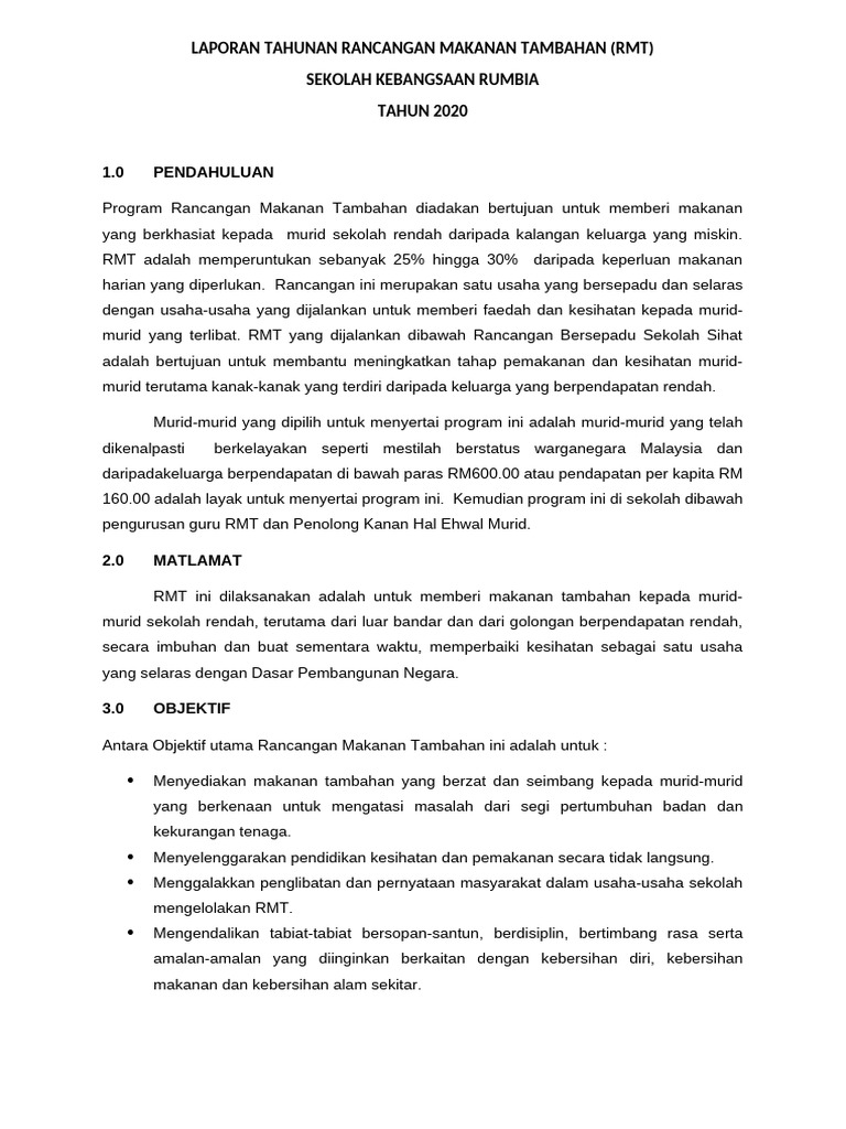 Laporan Tahunan Rancangan Makanan Tambahan 2020 | PDF