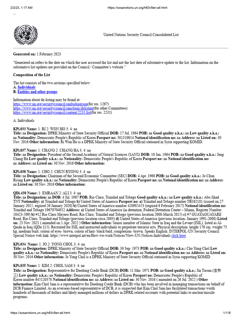 UN Sanction Consol List 20230201 | PDF | Afghanistan | Taliban