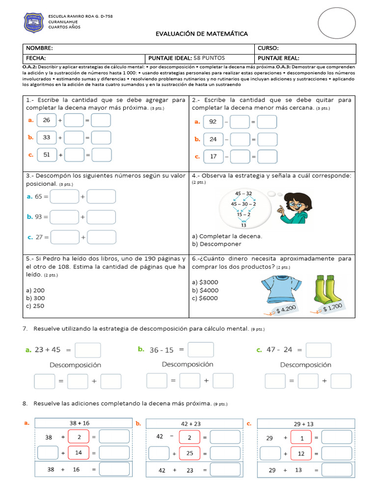 Prueba Suma Resta | PDF | Sustracción | Matemáticas