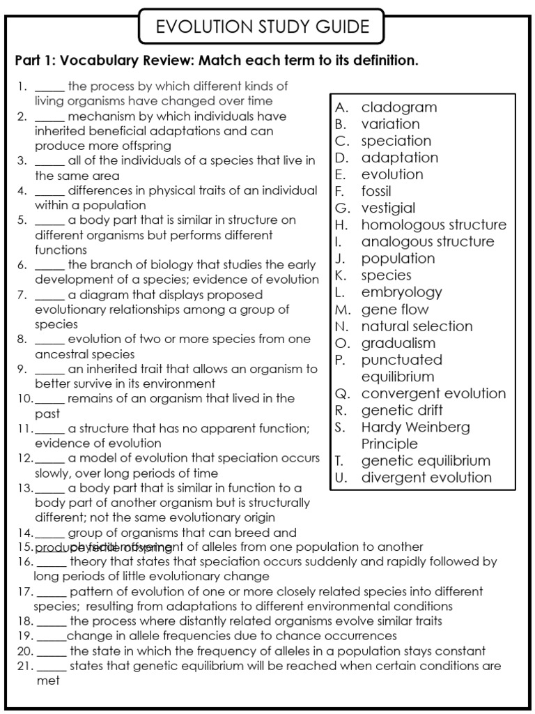 Evolution Study Guide | PDF | Evolution | Natural Selection