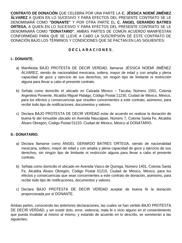 Contrato de Donación Inmueble CDMX | PDF | Donación | México