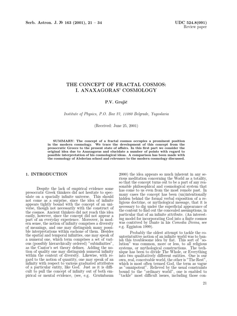 Concept of Fractal Cosmos (Anaxagoras' Cosmology) | PDF | Chaos Theory ...