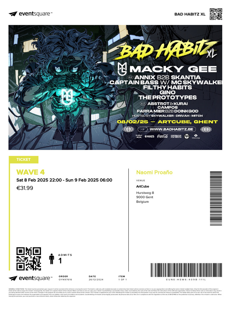BAD HABITZ XL - Tickets - OYN97616 | PDF | Justice | Crime & Violence