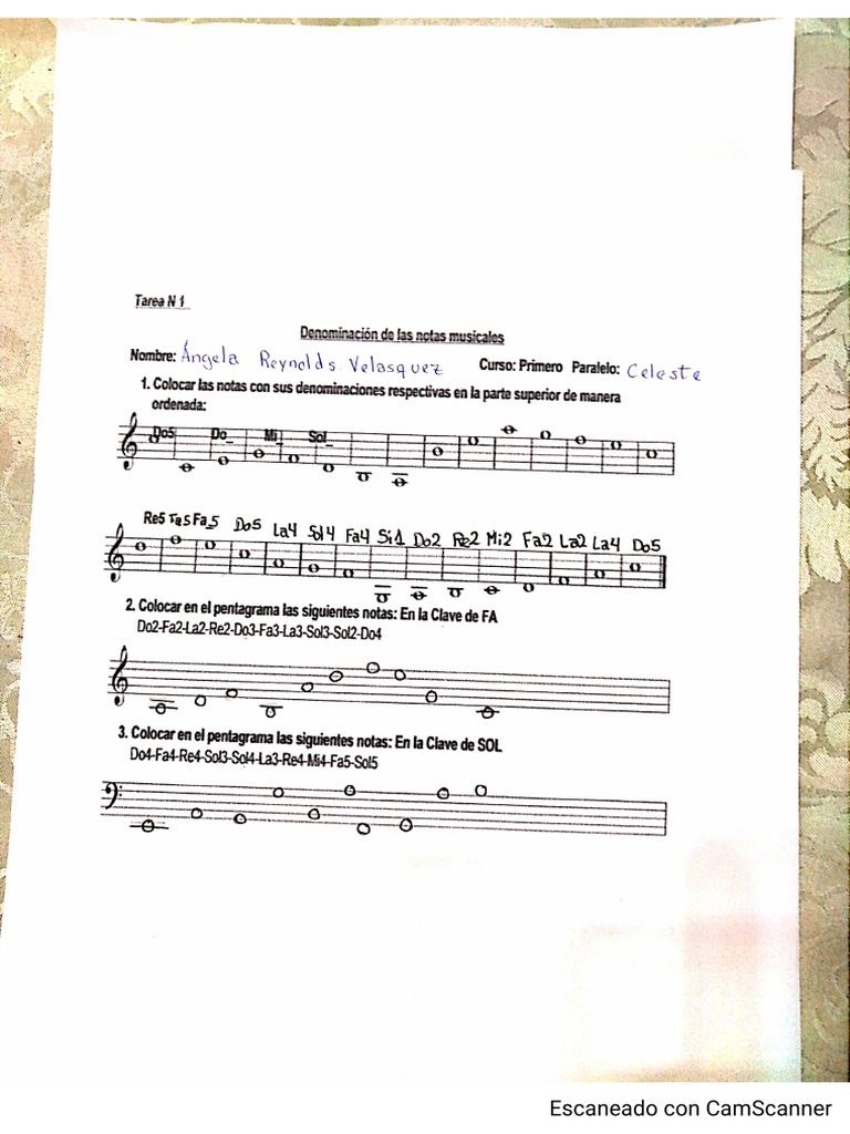 Tarea Denominación de notas musicales | PDF