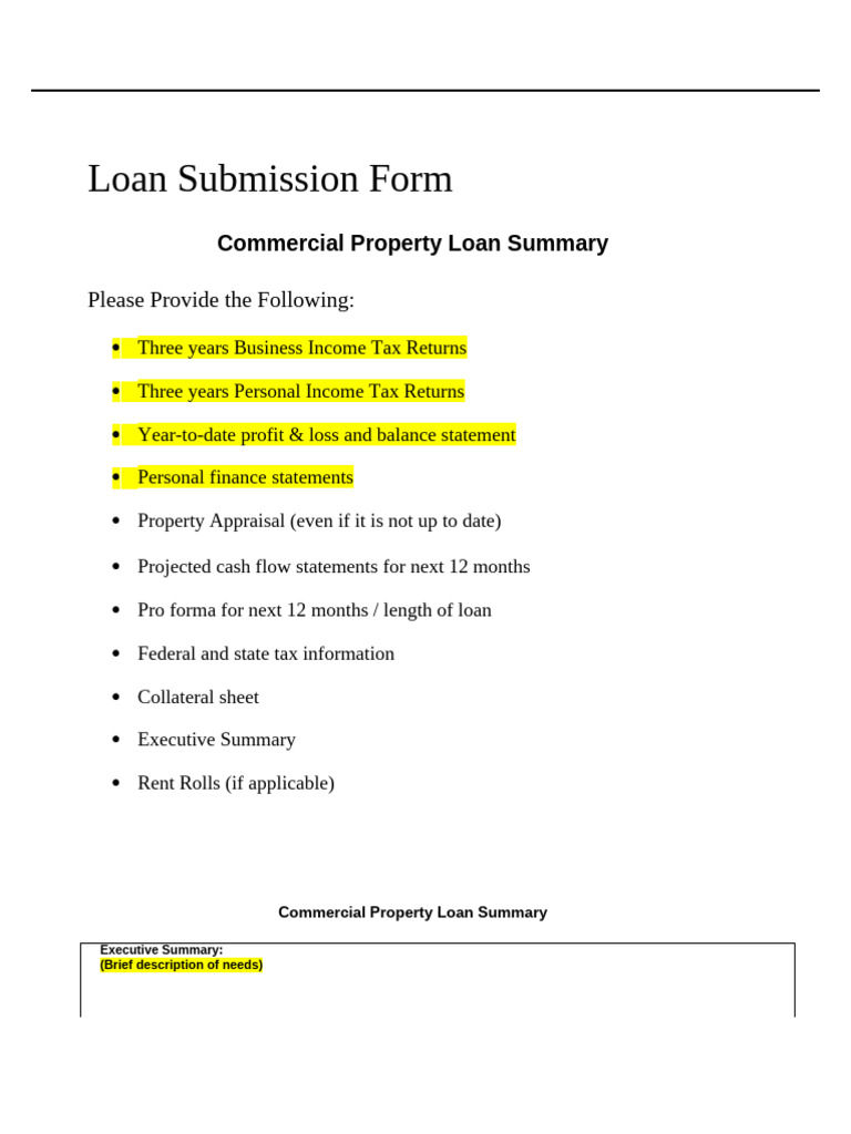Commercial Loan Summary | PDF