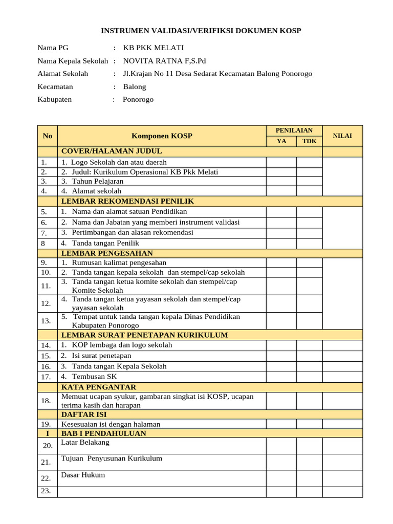 Instrumen Validasi Kosp 2023 | PDF