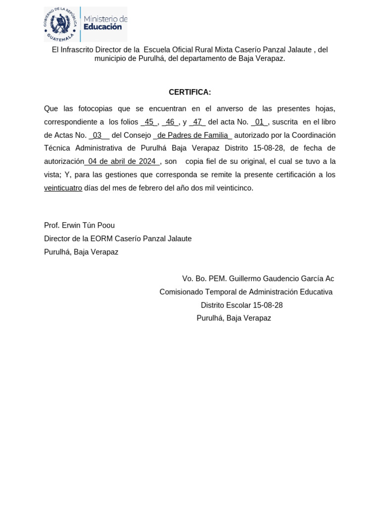 Certificación EORM Caserío Panzal Jalaute-2025 | PDF