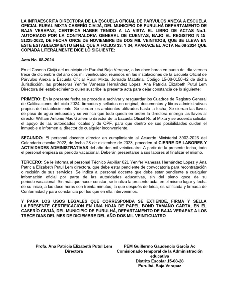 Cierre de Actividades 2024 en Escuela Civijá | PDF