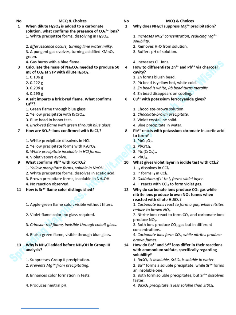 Qualitative Analysis of Cations and Anions | PDF | Precipitation ...