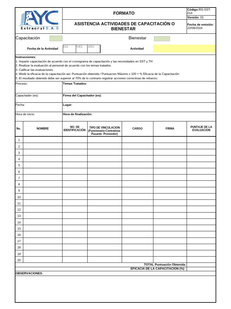 Formato Asistencia A Capacitaciones | PDF